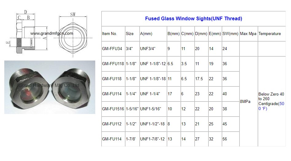 SS316 fire system liquid flow viewport sight glass